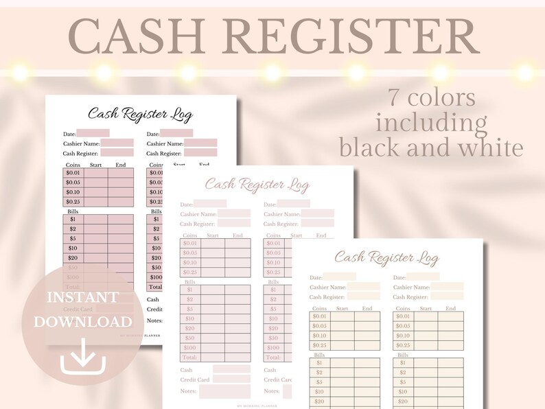 Cash Register Drawer Count Printable Cashier Shop Closing Till Balance ...