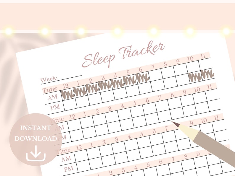Sleep Tracker Printable Chart Health Planner Nap Hour Log Pink Sleeping ...