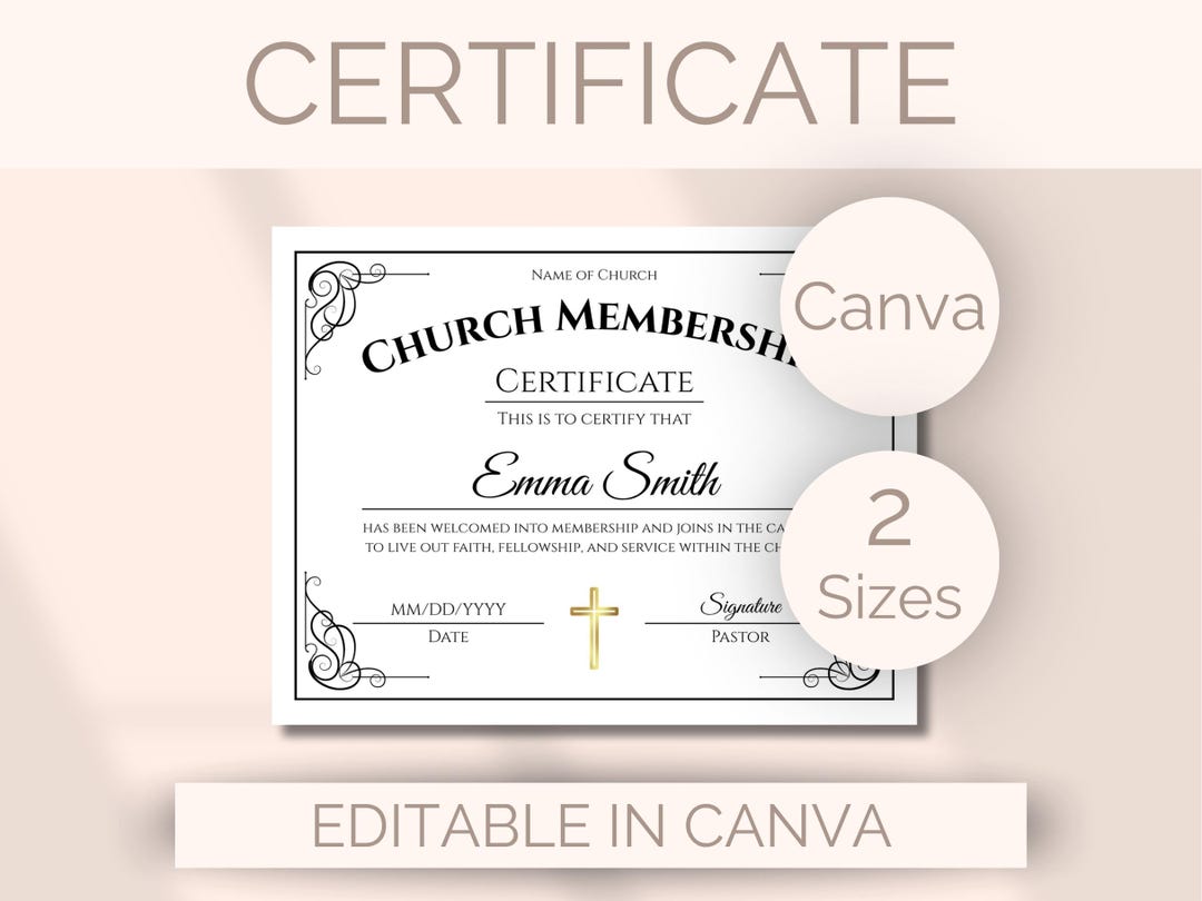 EDITABLE Church Membership Certificate Template New Member Church ...