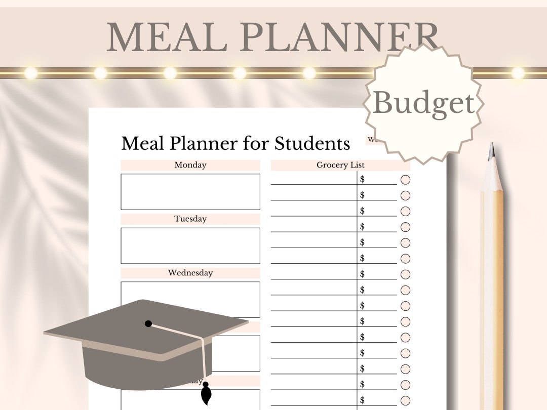 Weekly Meal Planner for Students on a Budget Printable Template, Food ...