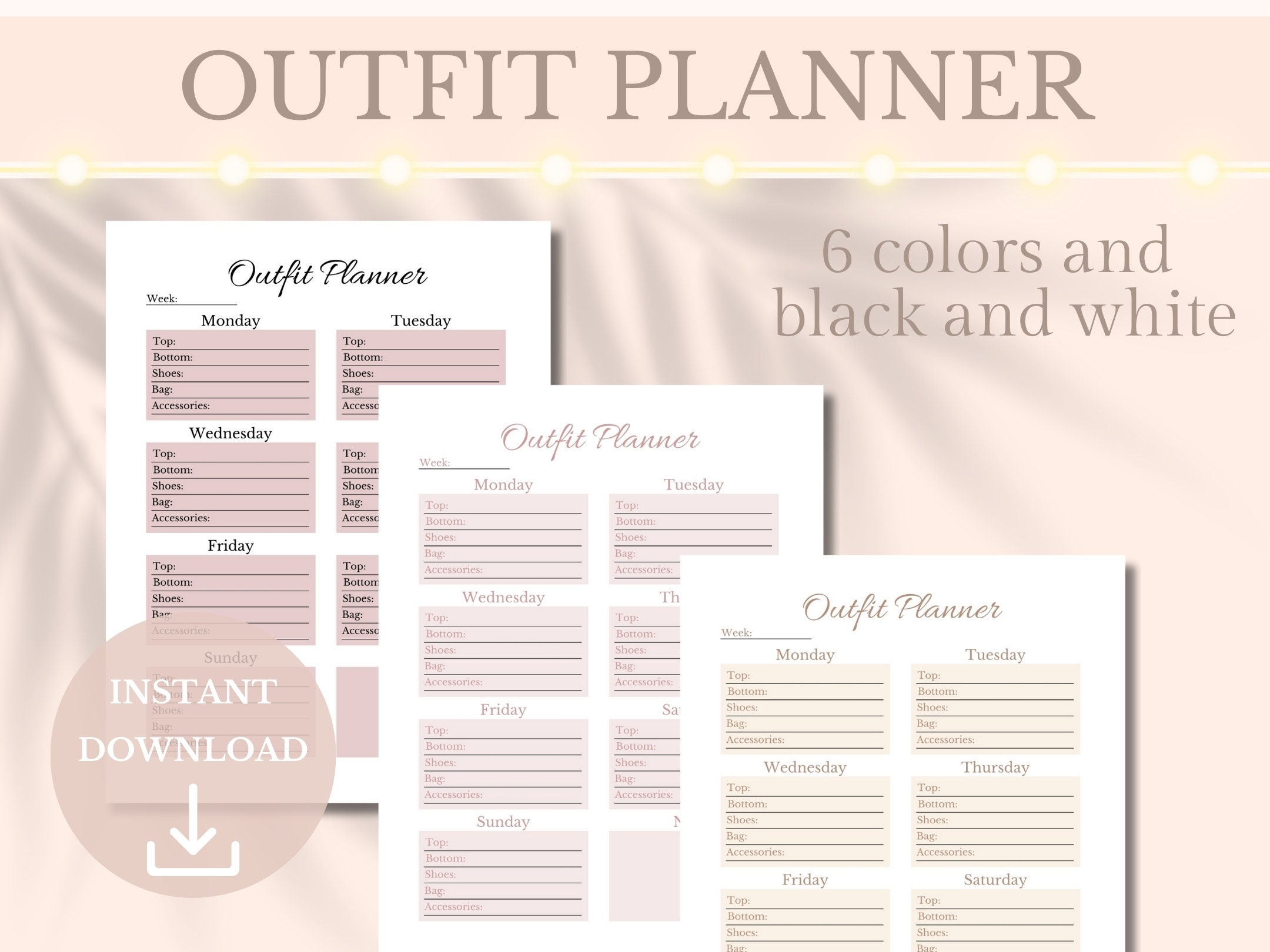 Weekly Outfit Planner Printable Template Wardrobe Styling Journal ...