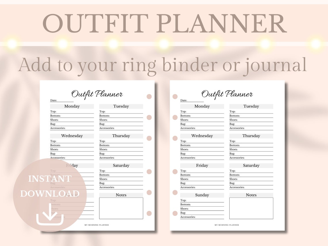Work Outfit Planner Printable Wardrobe Organizer Clothe Ideas Tracker ...