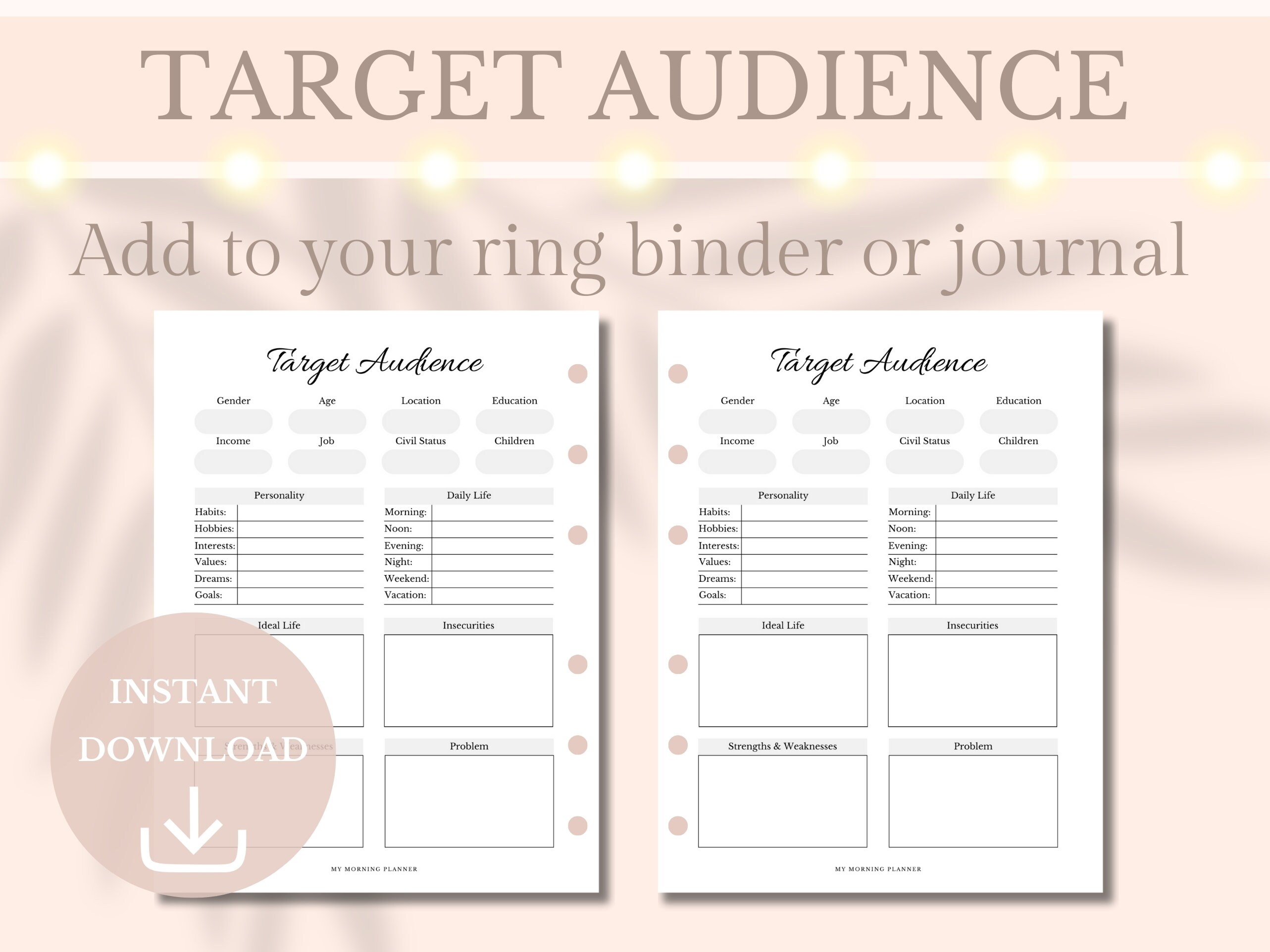 Target Audience Printable Template Target Customer Small Business ...