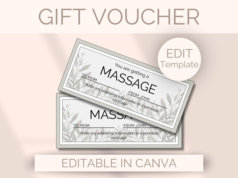 EDITABLE Massage Voucher Template Massage Coupon Spa Day Voucher Boho ...