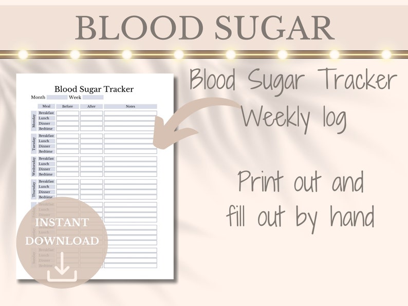 Blood Sugar Tracker Printable Download, Glucose Journal, Weekly ...