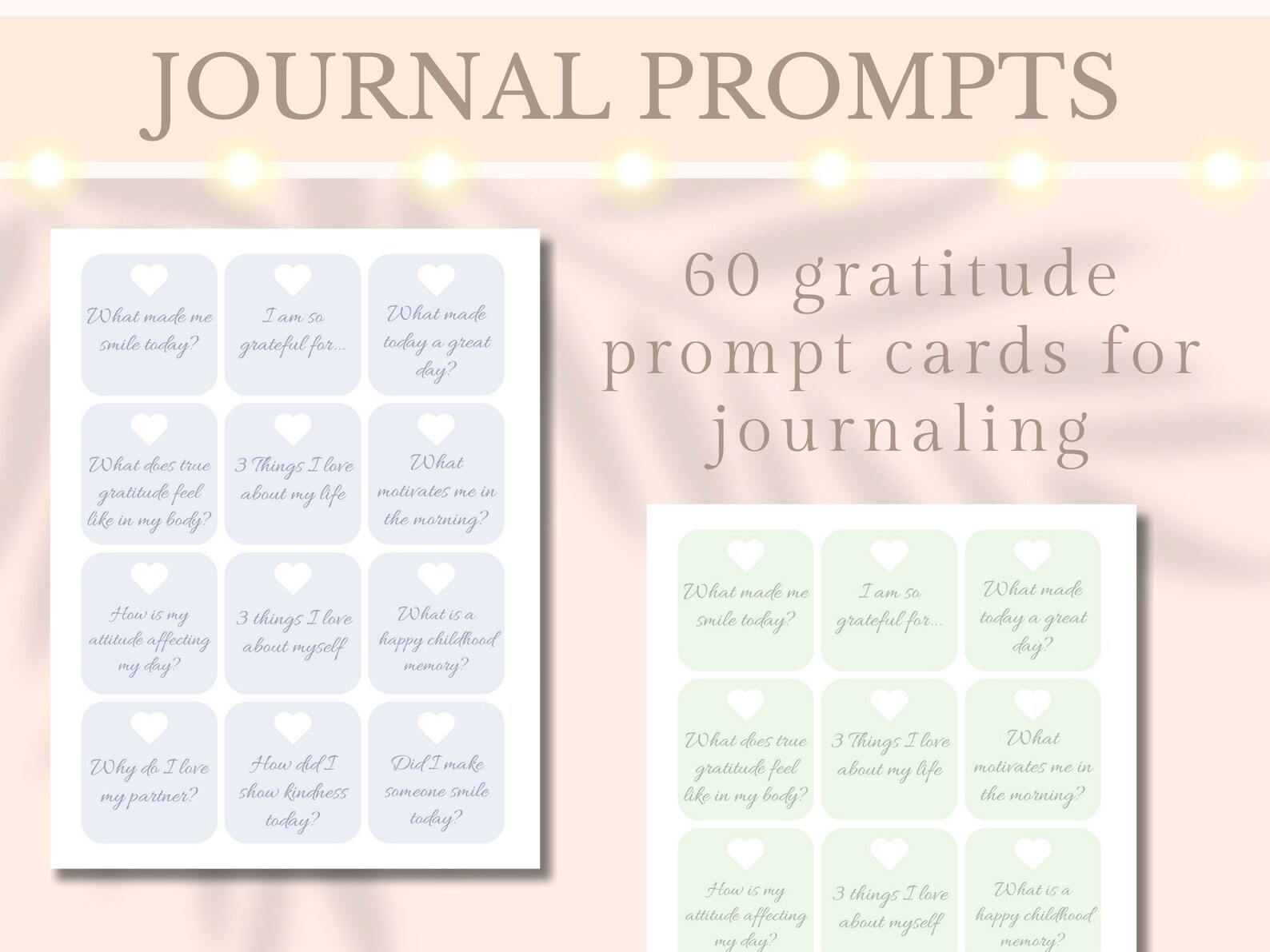 60 Gratitude Journal Prompt Cards Printable Journaling Prompts ...