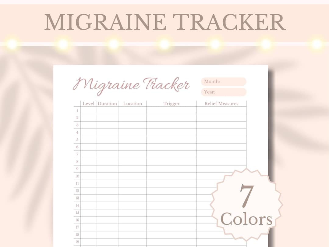 Monthly Migraine Tracker Printable Headache Log Migraine Symptoms ...