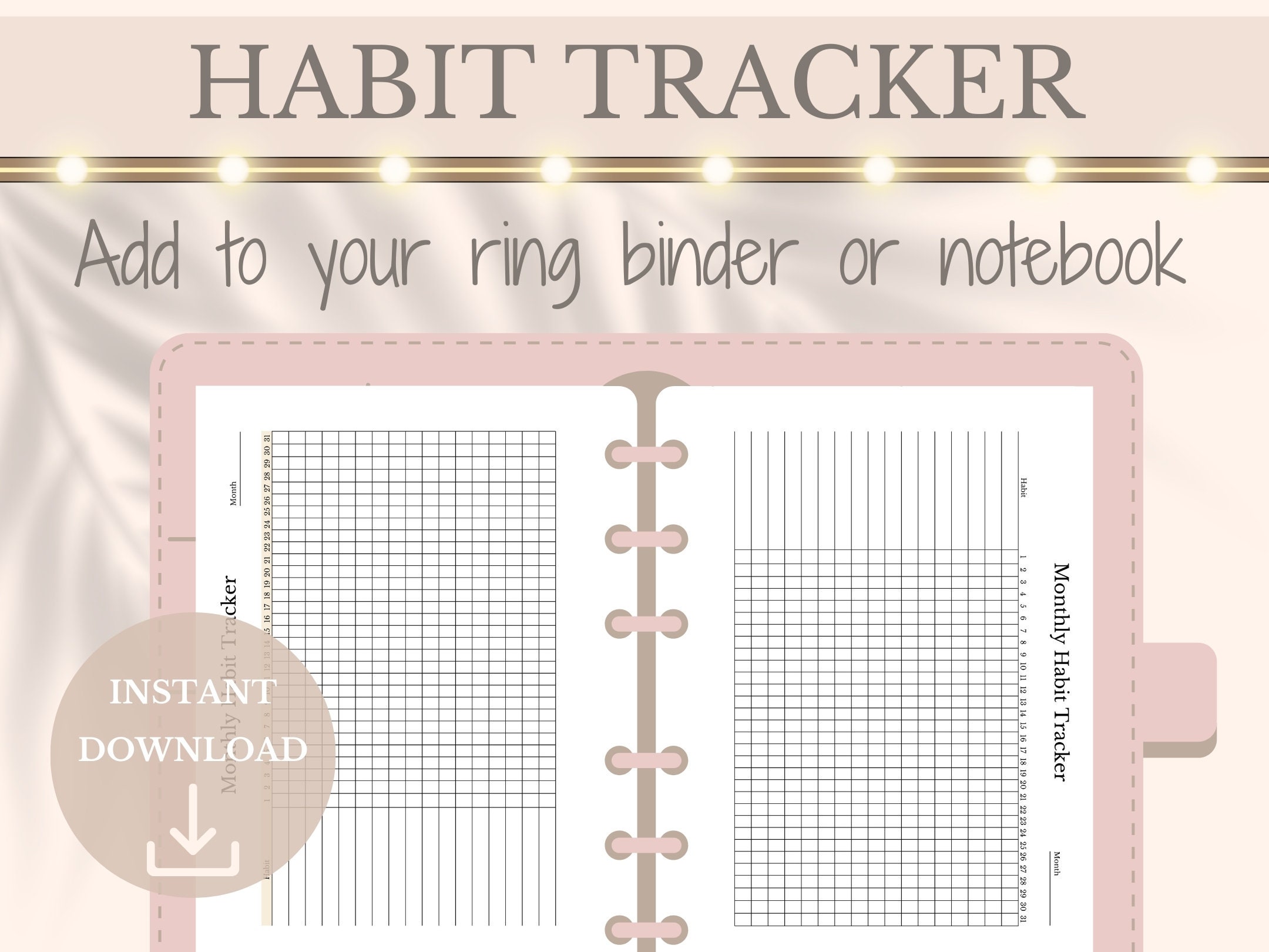 Monthly Habit Tracker Printable Landscape Template Planner Journal 30 ...