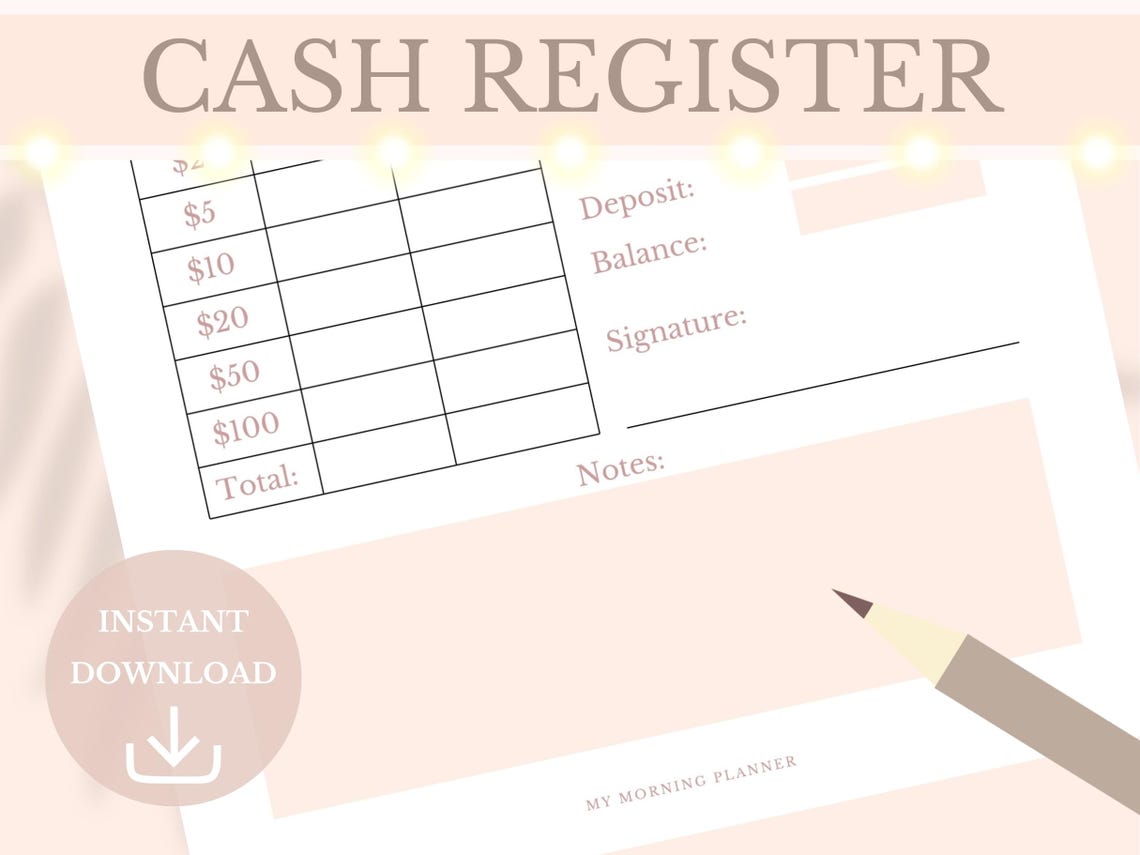 Cash Register Drawer Count Log Printable Teller Slip Shop Closing Money ...