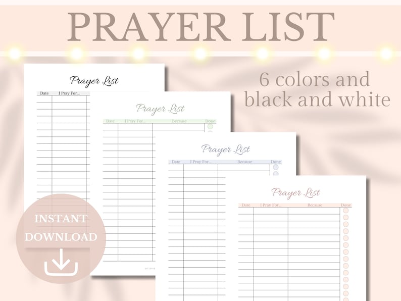 Prayer List Printable Prayer Tracker Christian Journal Planner Insert ...