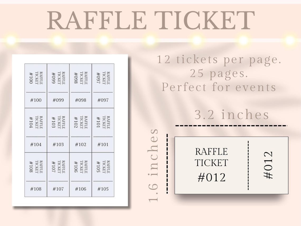 Numbered Raffle Ticket Printable Enter to Win Tombola Entry Ticket Draw ...