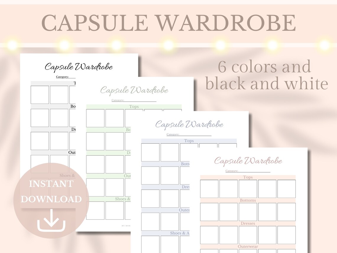 Capsule Wardrobe Printable Outfit Planner Clothes Organizer Minimalist ...