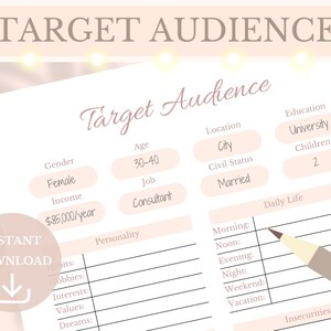 Target Audience Printable Template Target Customer Small Business ...