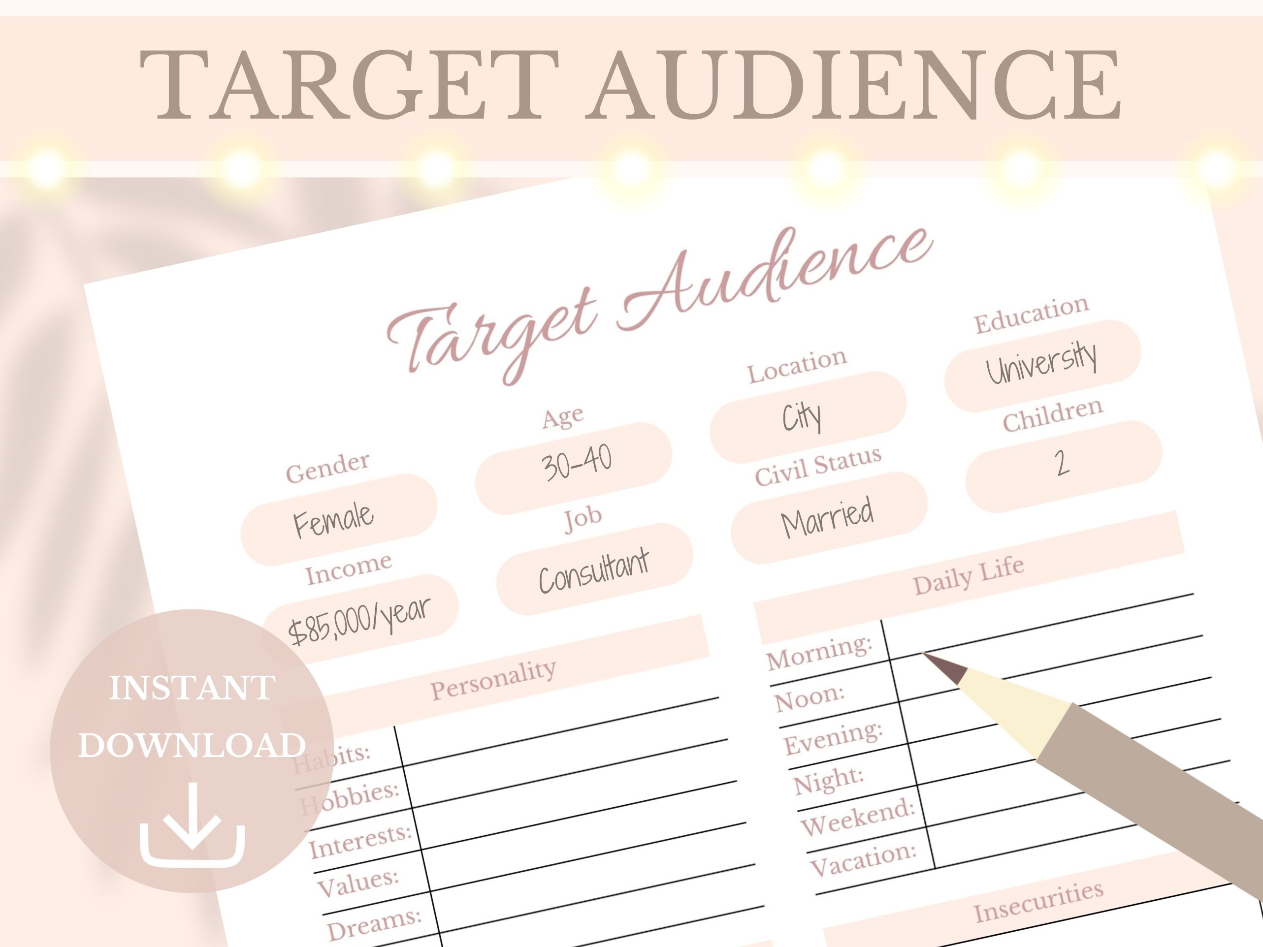 Target Audience Printable Template Target Customer Small Business ...