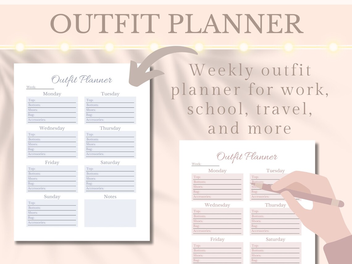 Weekly Outfit Planner Printable Template Wardrobe Styling Journal ...