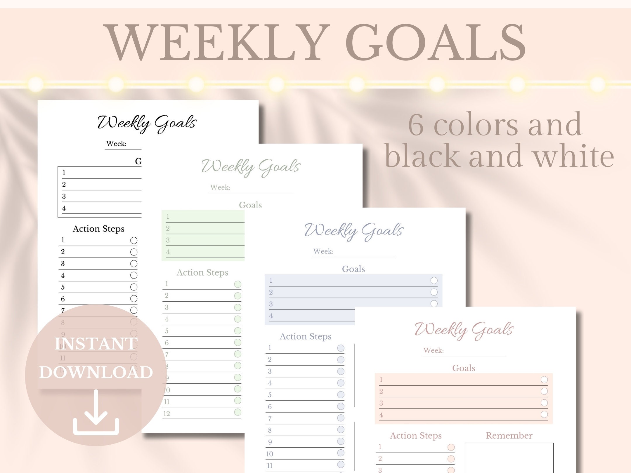Weekly Goal Setting Printable Planner, to Do List Productivity Tracker ...