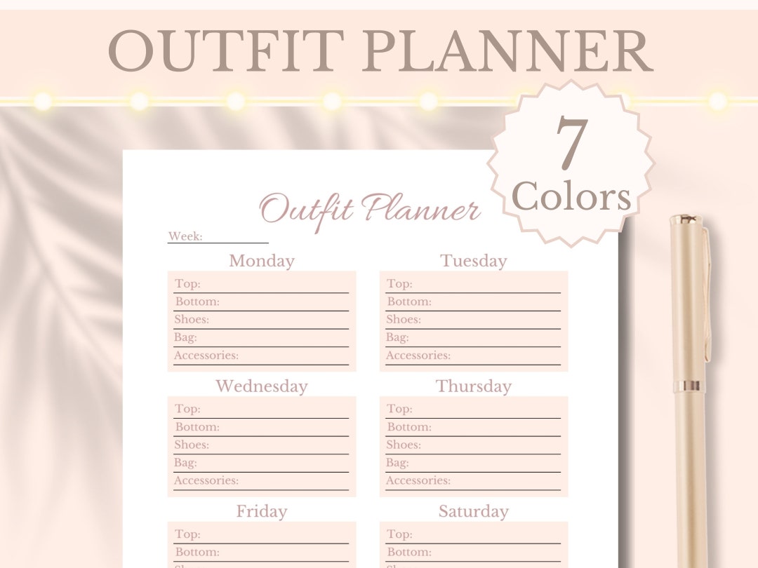 Weekly Outfit Planner Printable Template Wardrobe Styling Journal ...