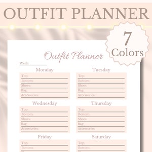 Weekly Outfit Planner Printable Template Wardrobe Styling Journal ...