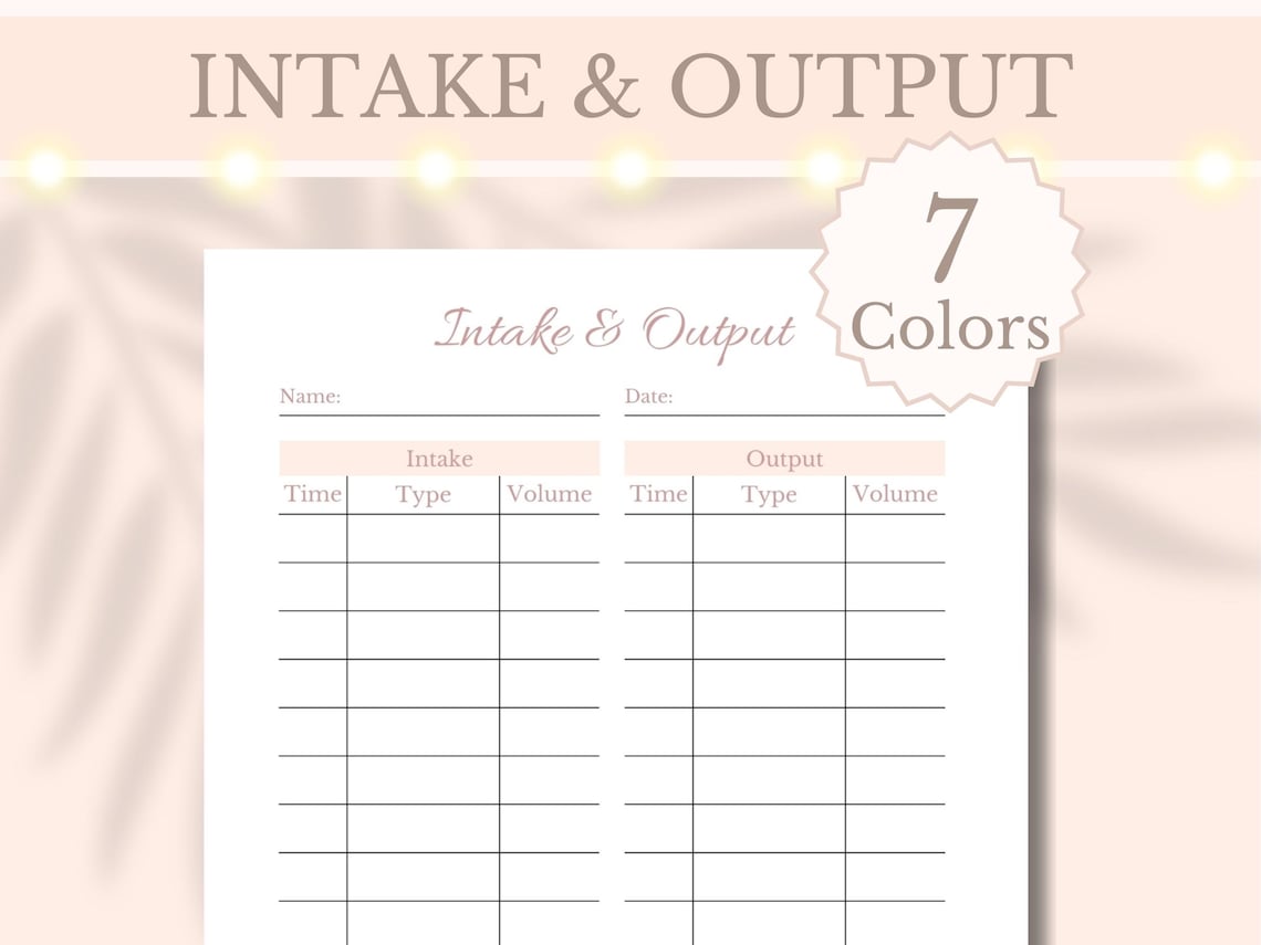 Fluid Intake and Output Tracker Printable Fluid Balance Chart Medical ...