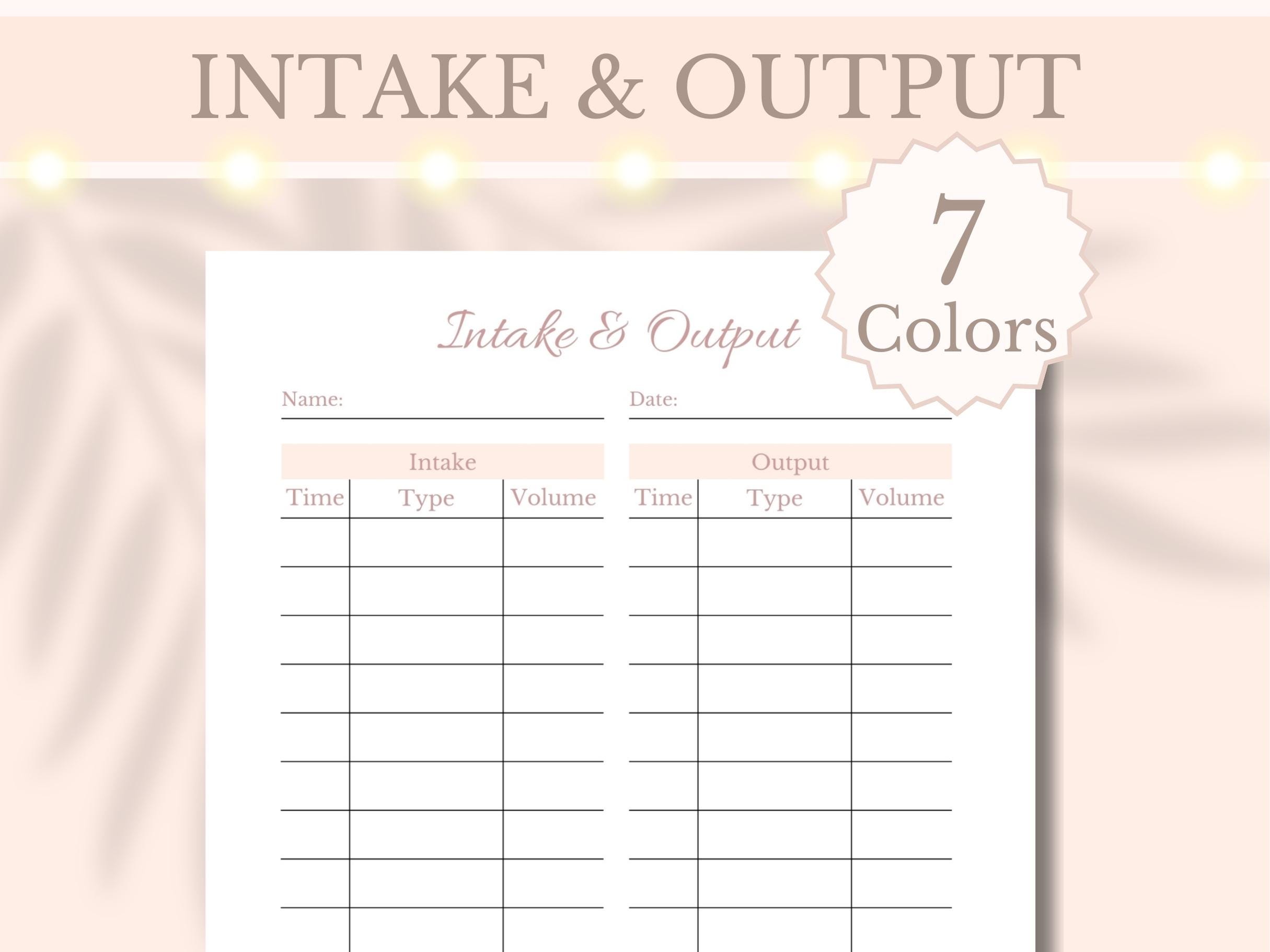 Fluid Intake and Output Tracker Printable Fluid Balance Chart Medical ...