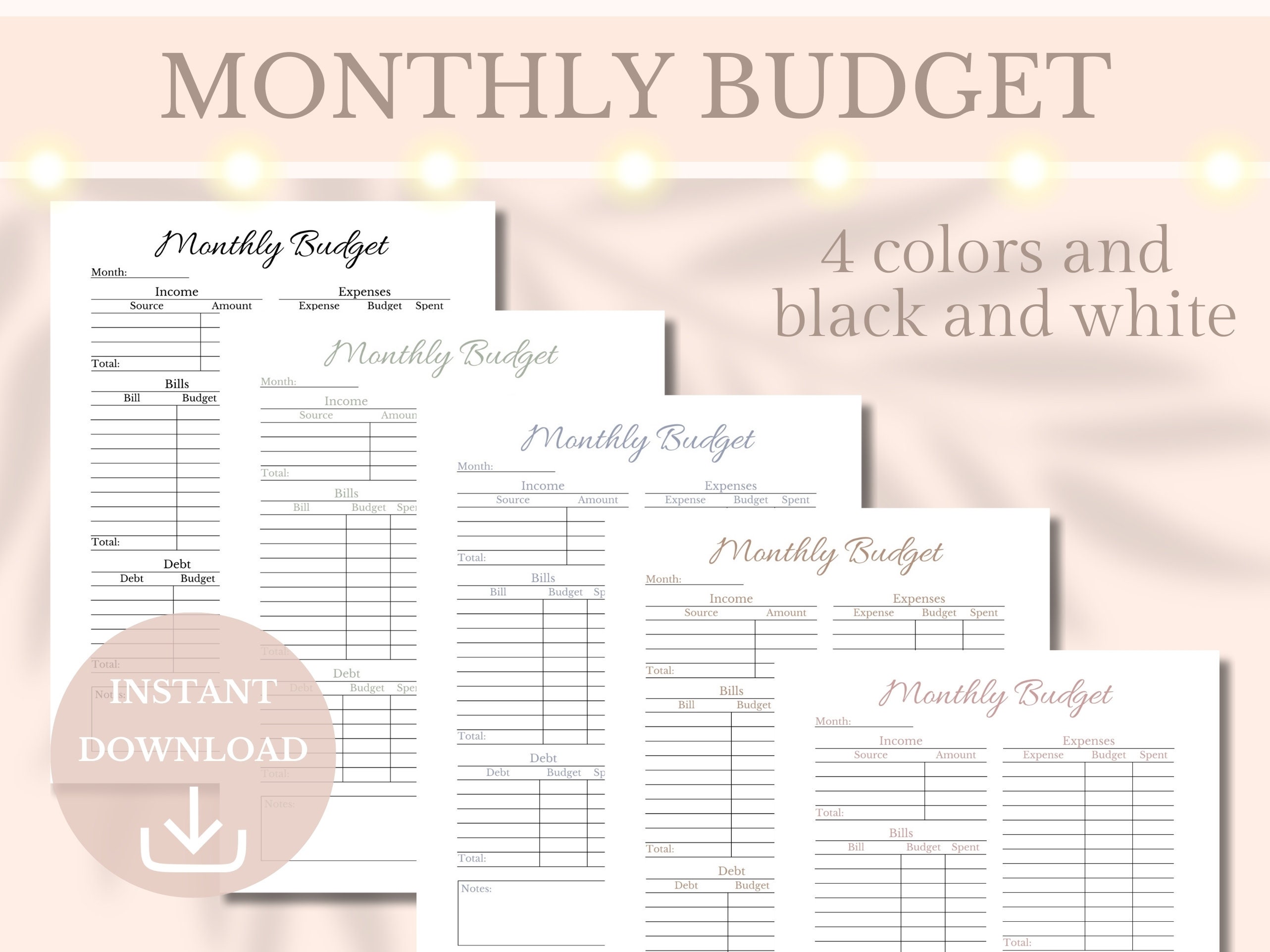 Monthly Budget Printable Planner Paycheck Breakdown Finance Organizer ...