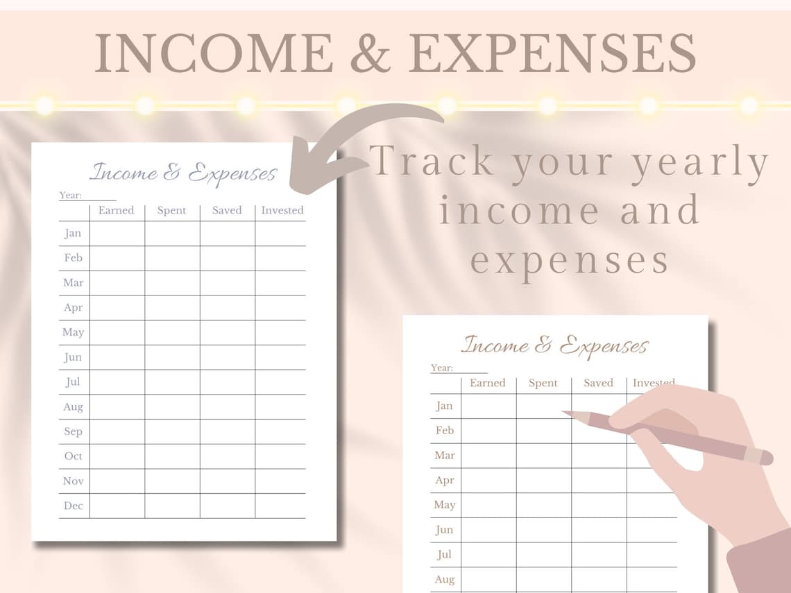 Yearly Income & Expense Tracker Printable Financial Budget Planner ...