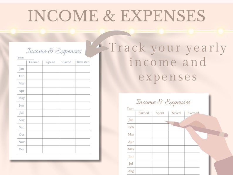 Yearly Income & Expense Tracker Printable Financial Budget Planner ...