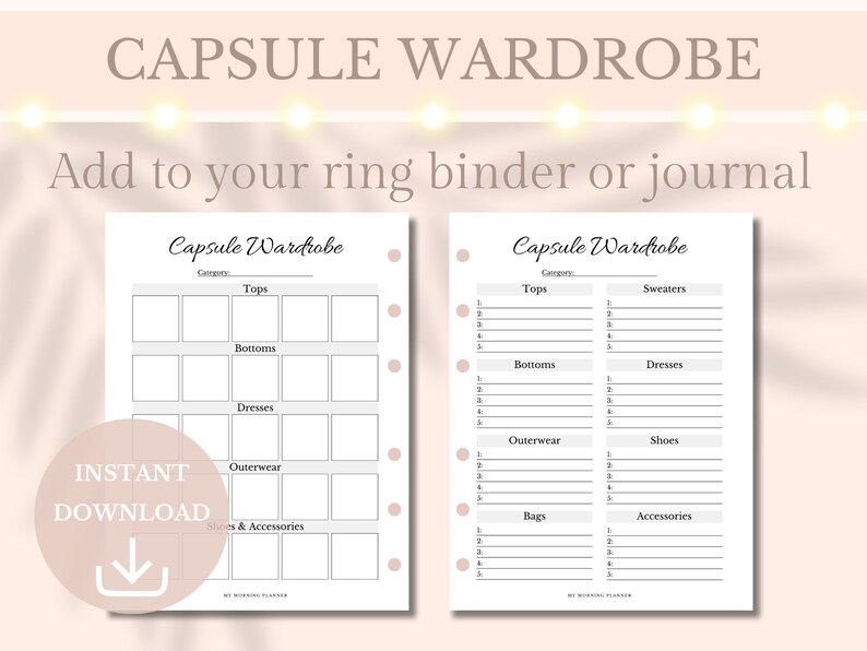 Capsule Wardrobe Printable Outfit Planner Clothes Organizer Minimalist ...
