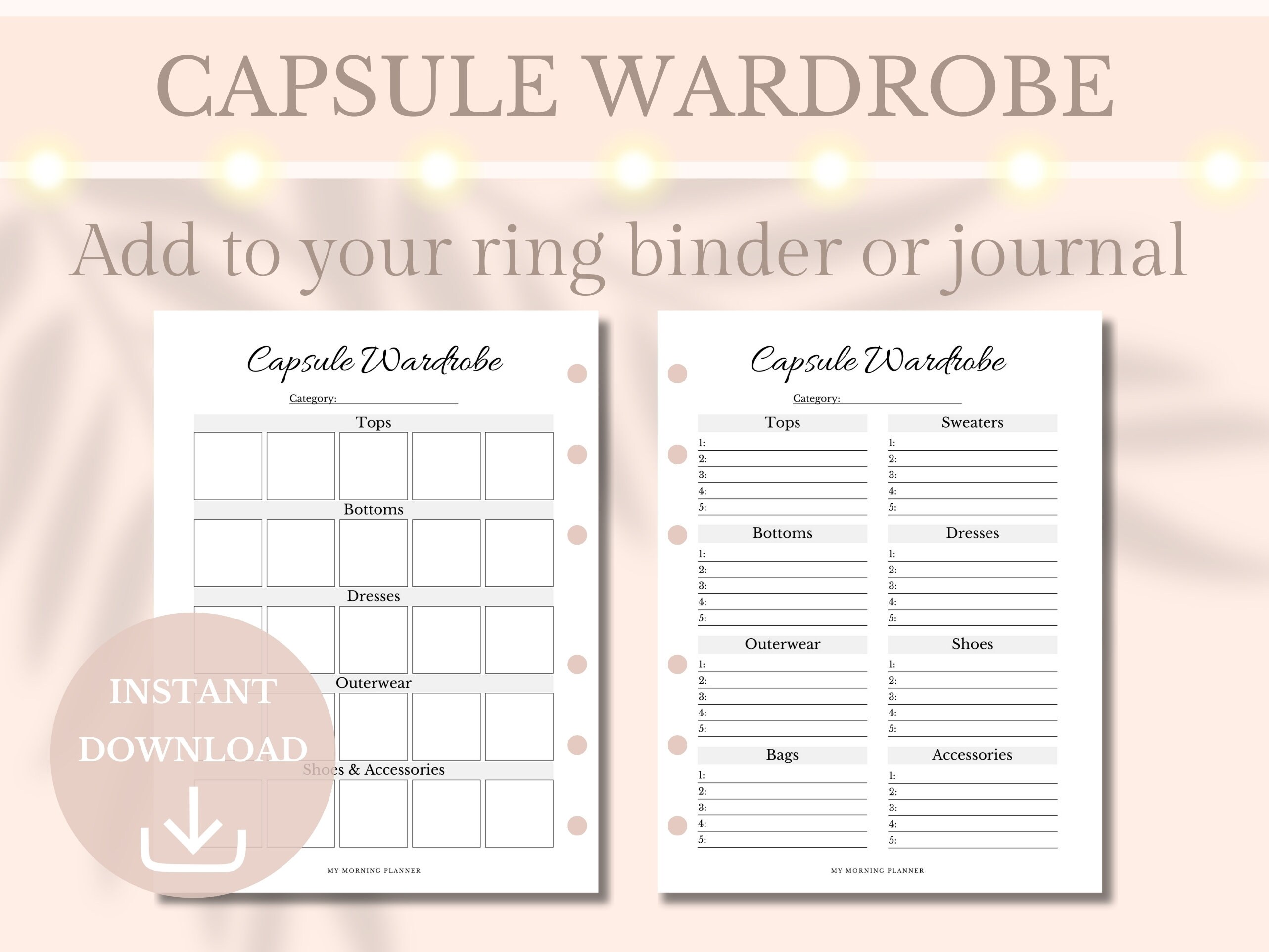 Capsule Wardrobe Printable Outfit Planner Clothes Organizer Minimalist ...