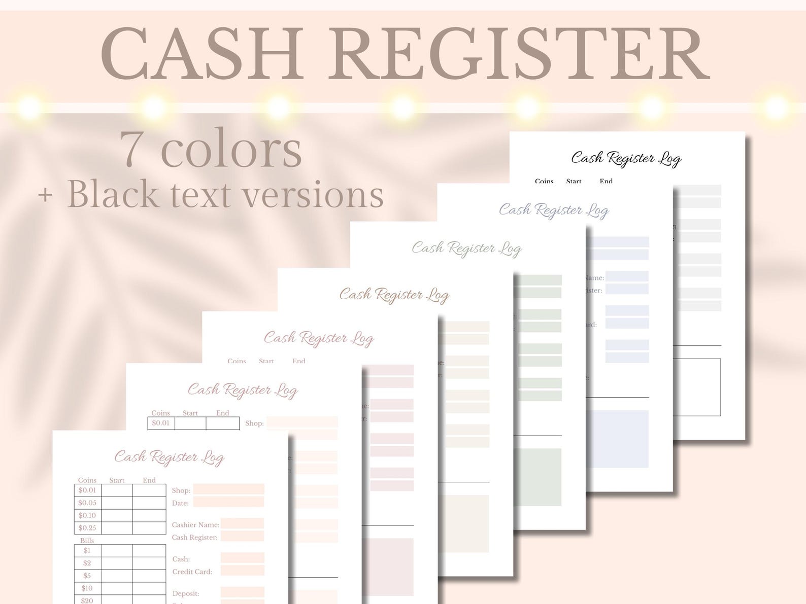 Cash Register Drawer Count Log Printable Teller Slip Shop Closing Money ...