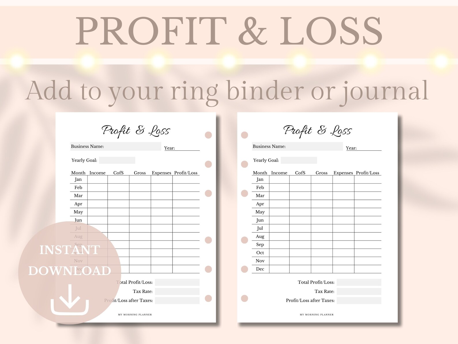 Yearly Profit and Loss Income Statement for Small Business PRINTABLE ...