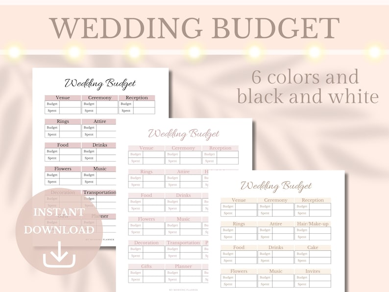 Wedding Budget Printable Planner Financial Organizer Expense Tracker ...