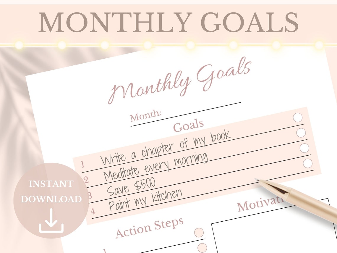 Monthly Goal Setting Printable Planner, Pink Productivity to Do List ...