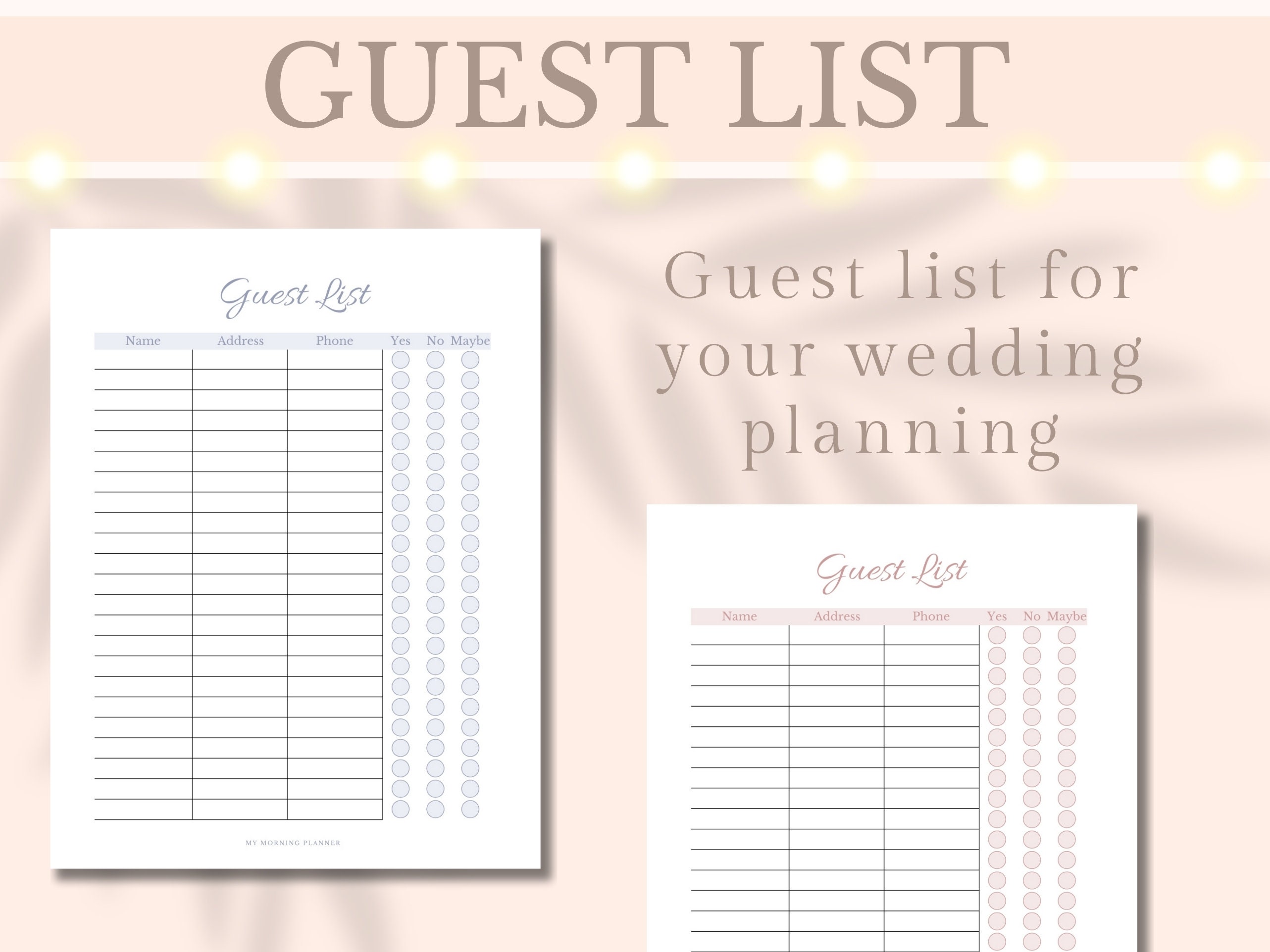 Wedding Guest List Printable RSVP Tracker Pink Event Planner Attendee ...
