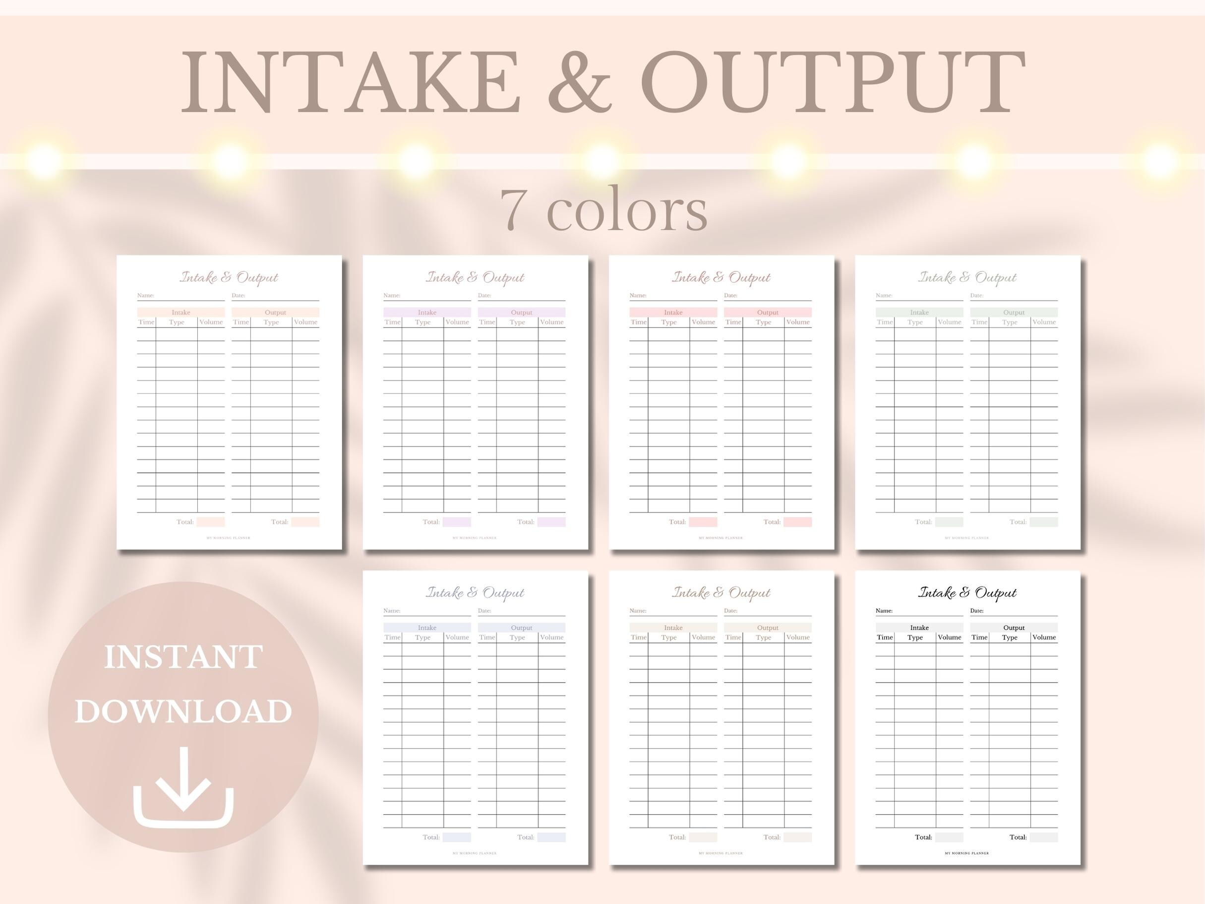 Fluid Intake and Output Tracker Printable Fluid Balance Chart Medical ...