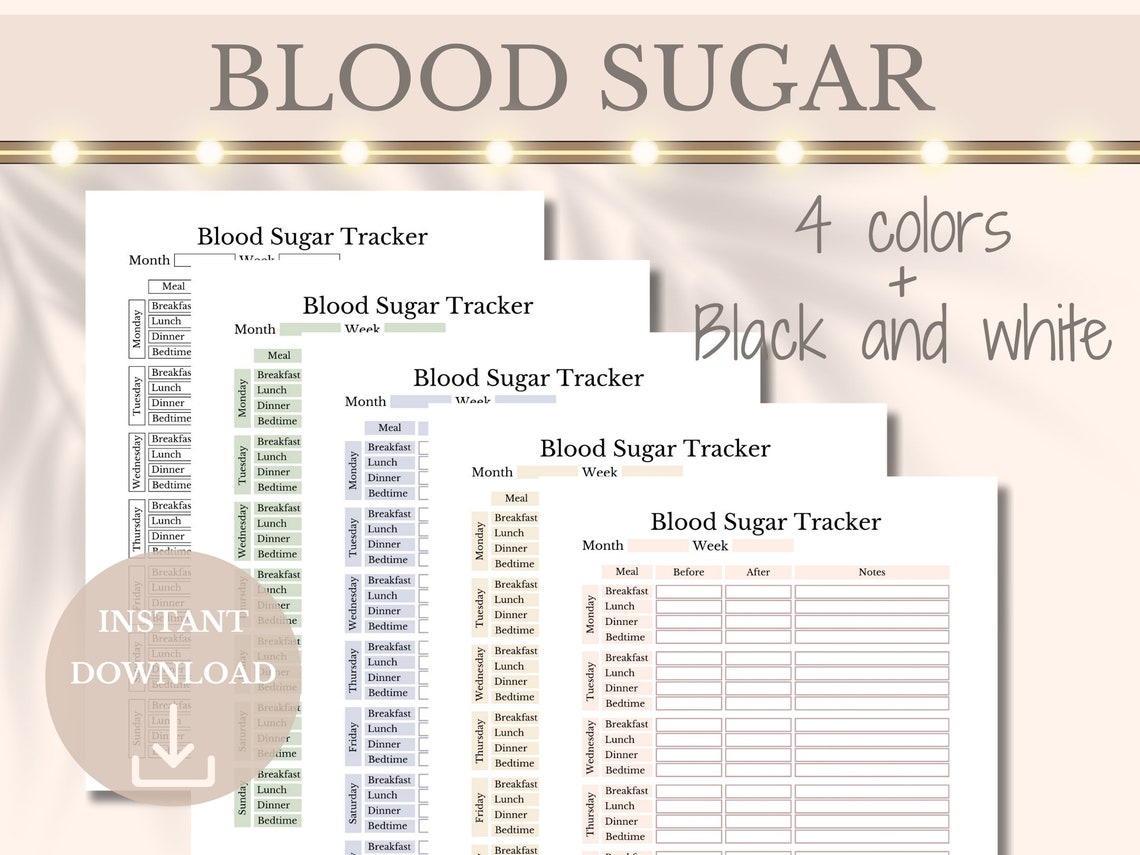 Blood Sugar Tracker Printable Download, Glucose Journal, Weekly ...