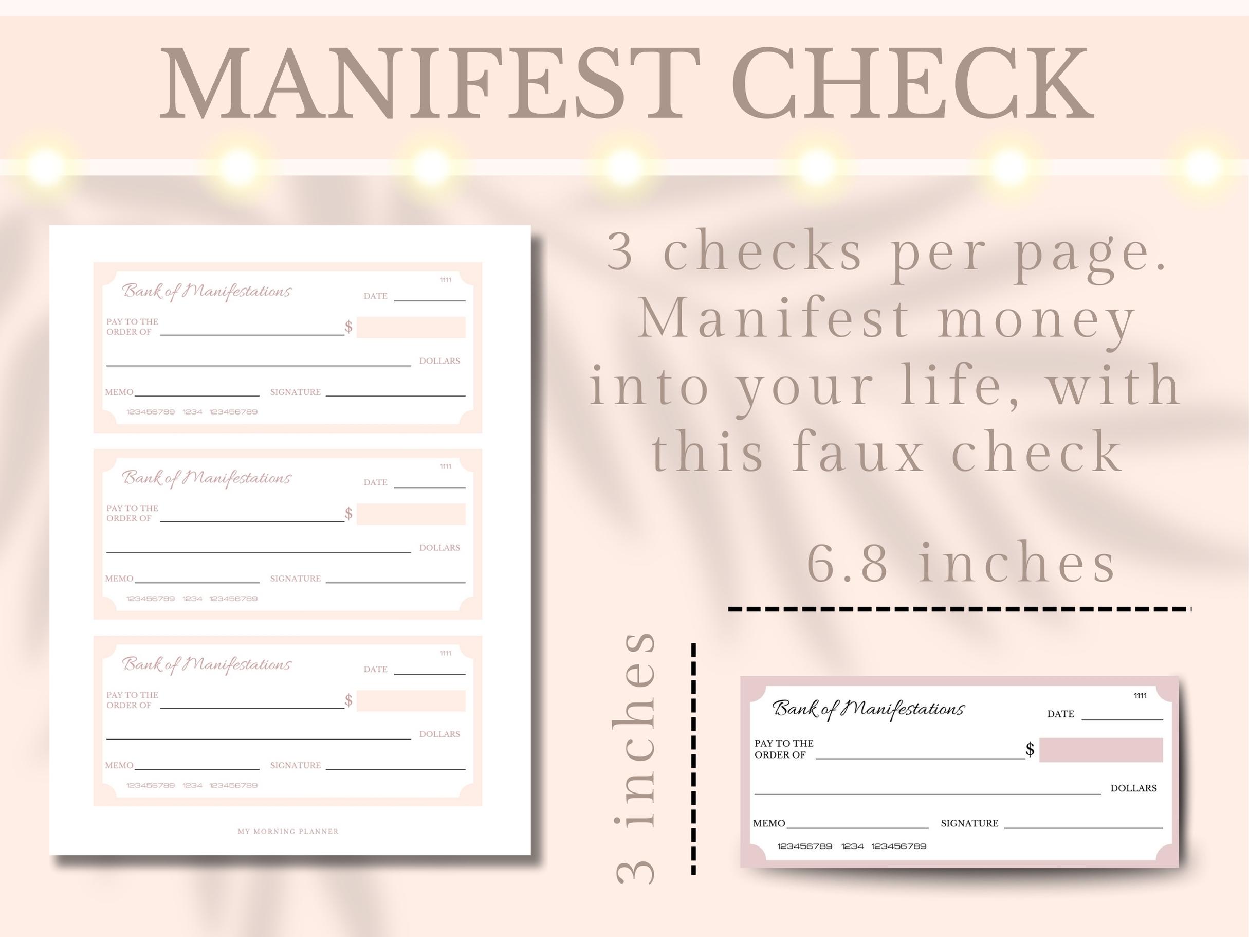 Manifestation Check Printable Law of Attraction Money Check Vision ...