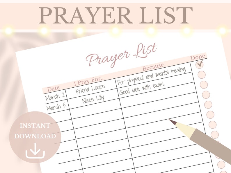 Prayer List Printable Prayer Tracker Christian Journal Planner Insert ...