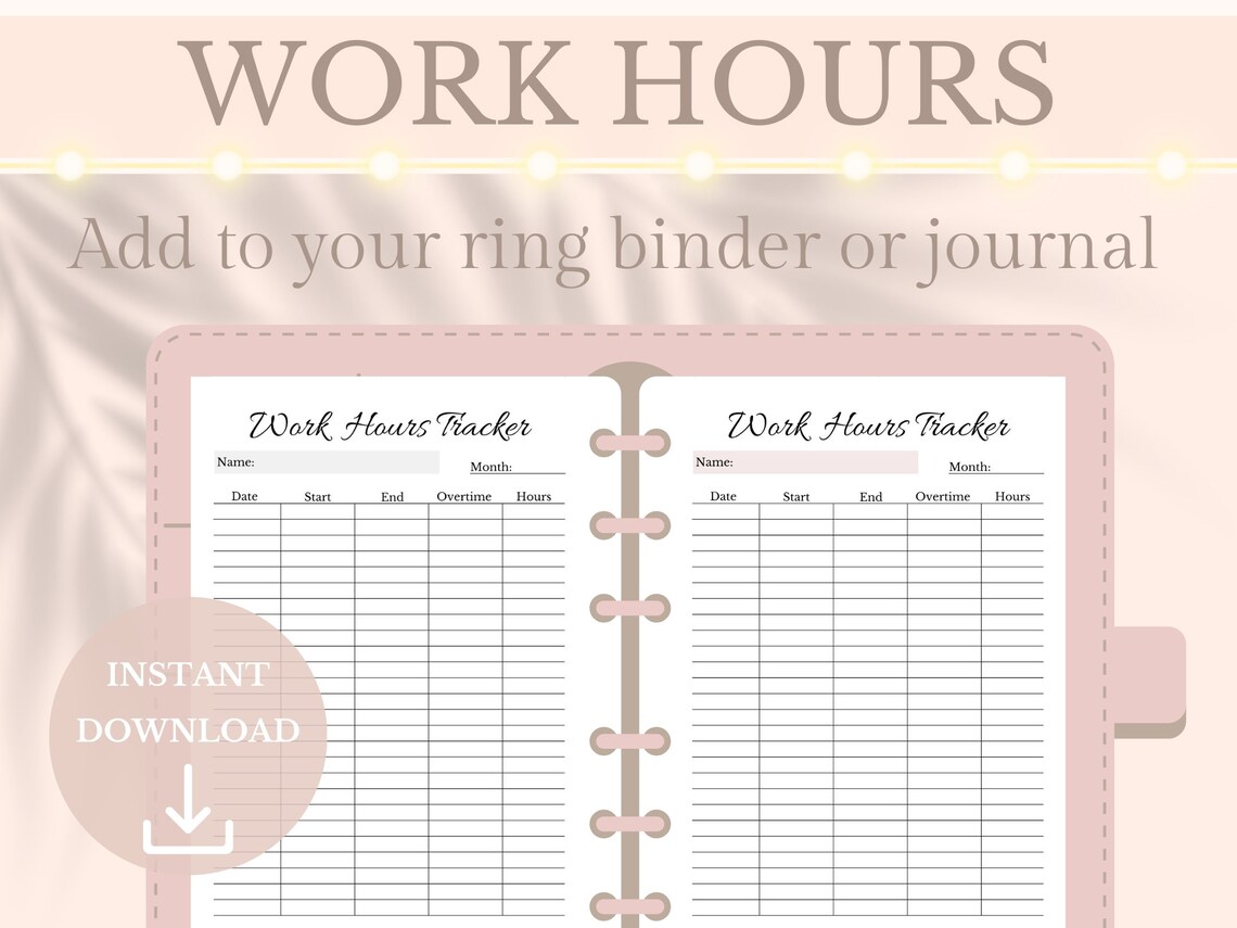 Work Hours Tracker Printable Log Monthly Employee Overtime Salary ...