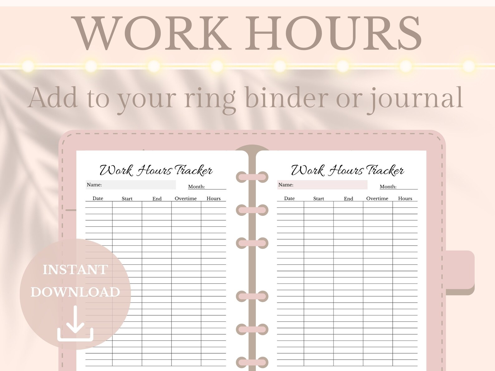Work Hours Tracker Printable Log Monthly Employee Overtime Salary ...