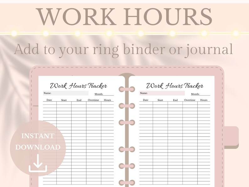 Work Hours Tracker Printable Log Monthly Employee Overtime Salary ...