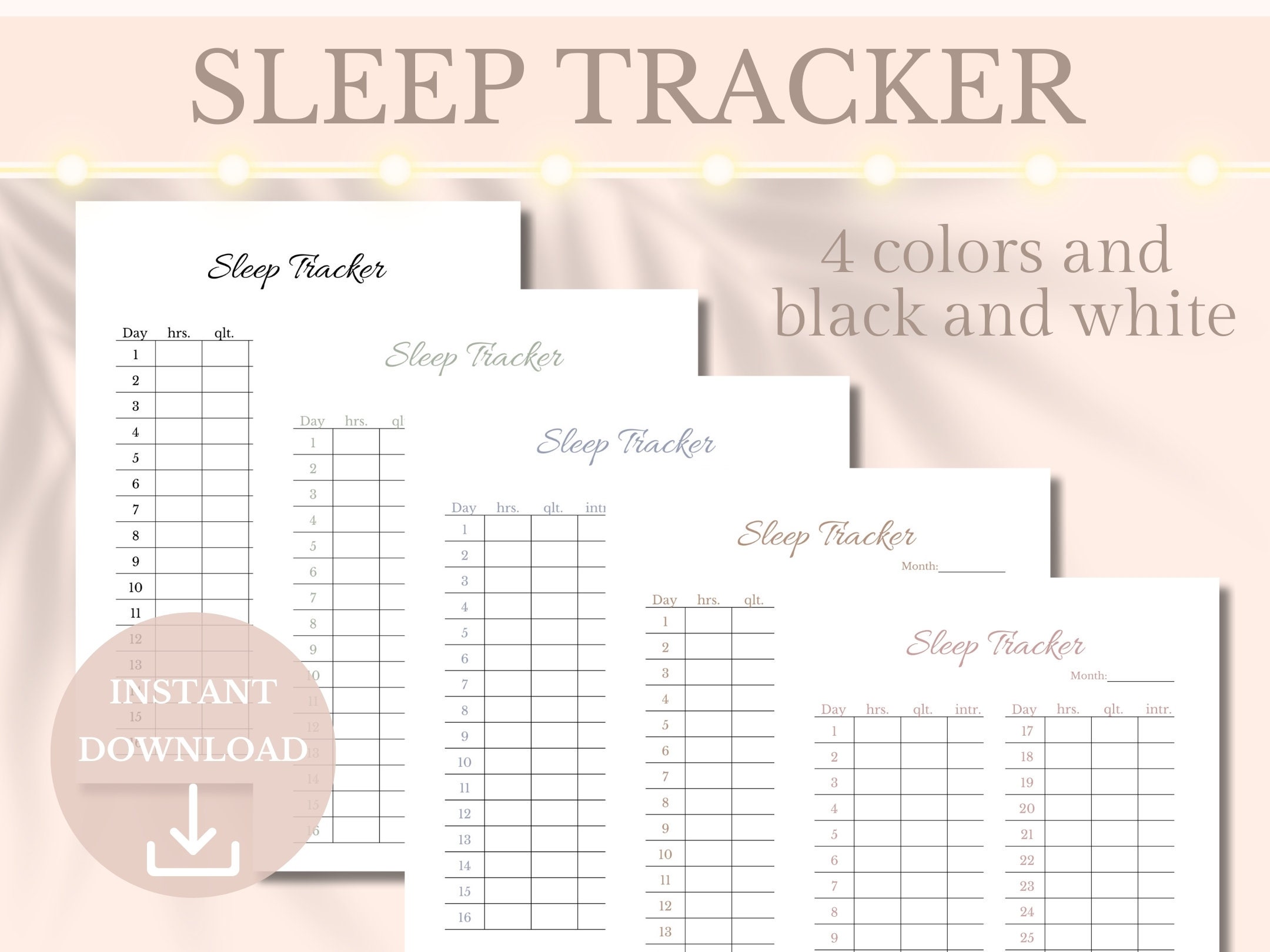 Sleep Tracker Printable Monthly Log, Sleep Cycle Journal Quality Rating ...