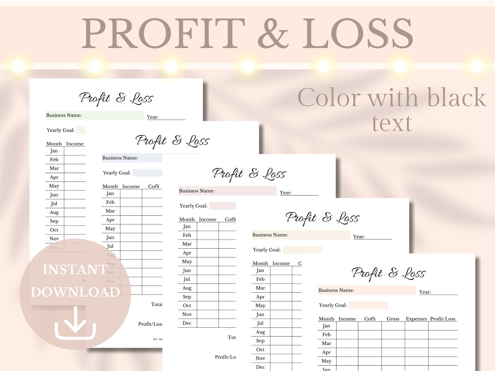 Yearly Profit and Loss Income Statement for Small Business PRINTABLE ...