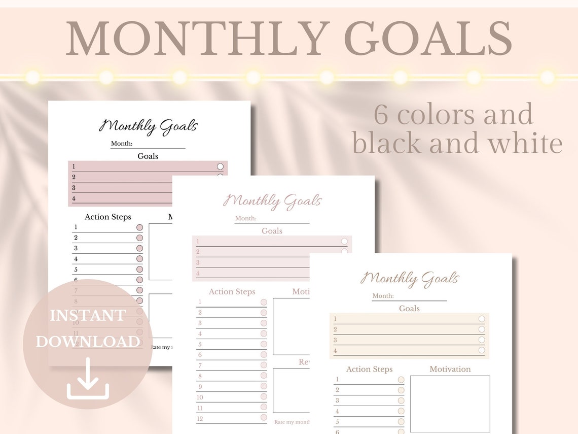 Monthly Goal Setting Printable Planner, Pink Productivity to Do List ...