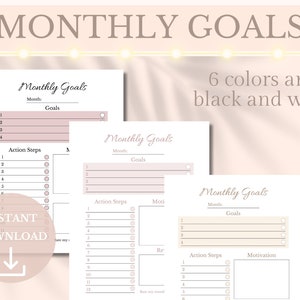 Monthly Goal Setting Printable Planner, Pink Productivity to Do List ...