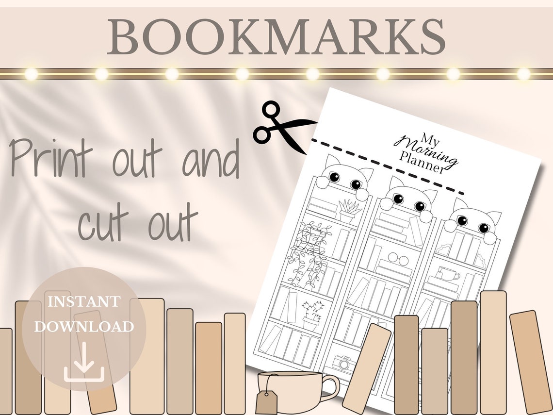 Cat Bookshelf Bookmark Reading Tracker Printable Coloring Bookmark ...