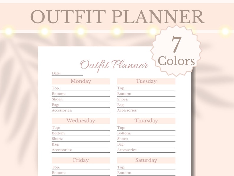 Work Outfit Planner Printable Wardrobe Organizer Clothe Ideas Tracker ...