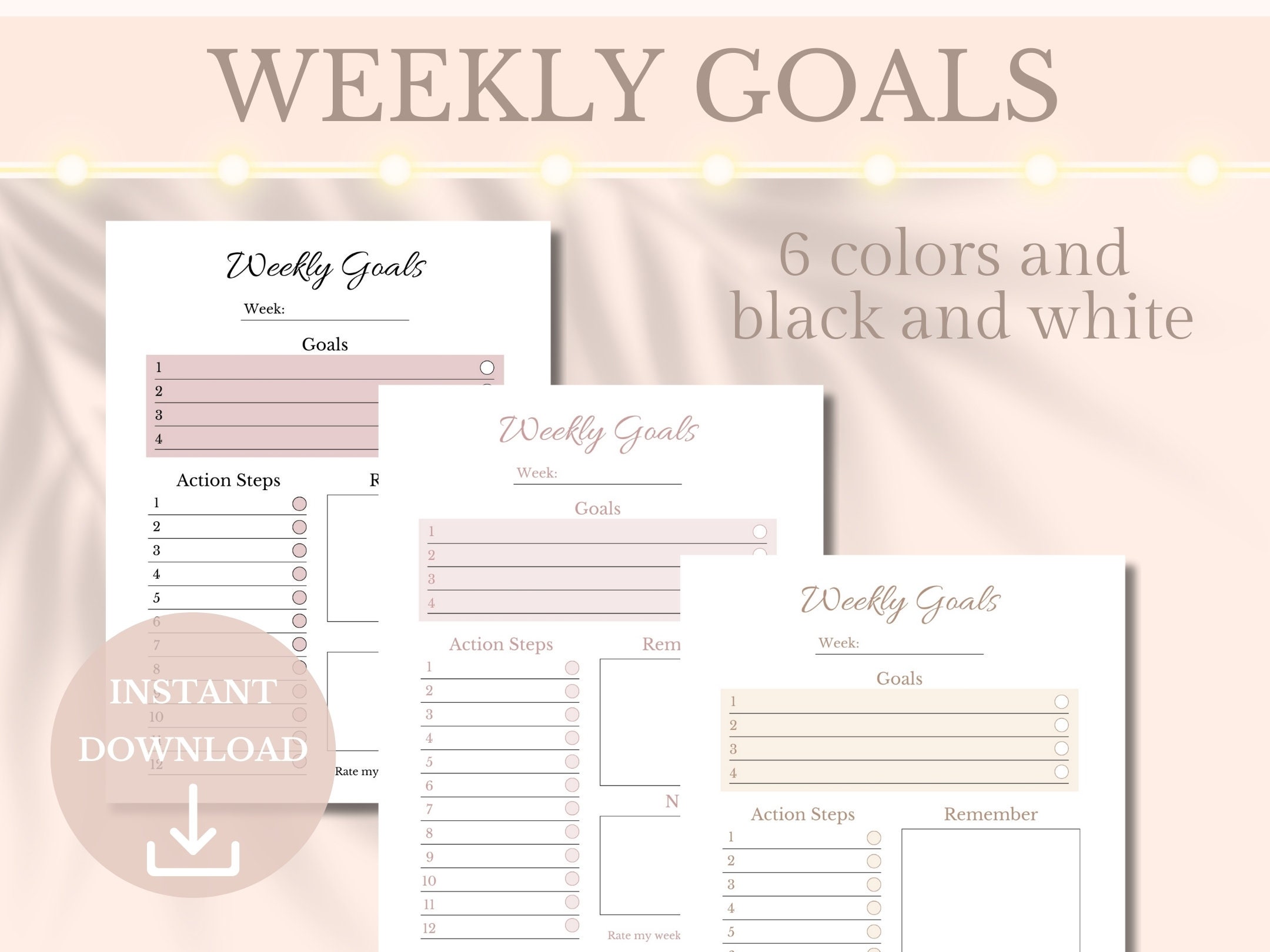 Weekly Goal Setting Printable Planner, to Do List Productivity Tracker ...