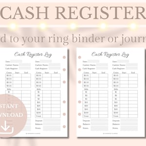 Cash Register Log Printable Drawer Till Balance Money Count Calculator ...