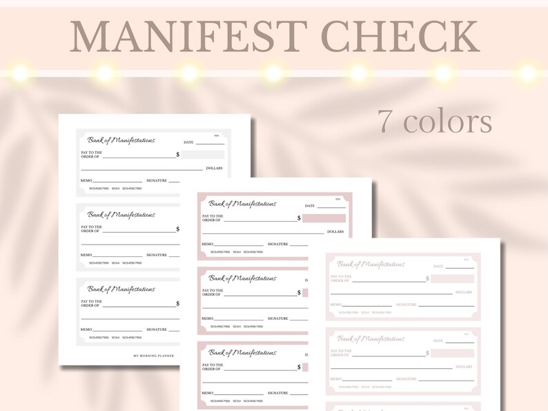 Manifestation Check Printable Law of Attraction Money Check Vision ...